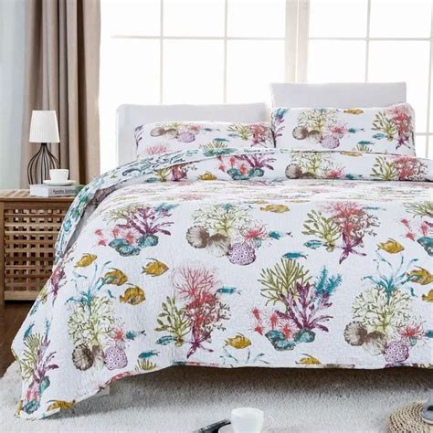 Fadfay Ocean Fish Comforter Set Nautical Bedding Set Queen Size Soft