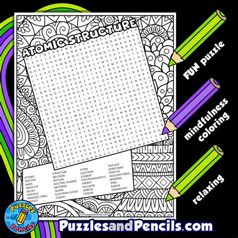 Atomic Structure Word Search Puzzle With Coloring Physics Wordsearch