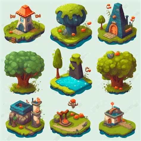 Premium Ai Image 2d Casual Game Trees Set