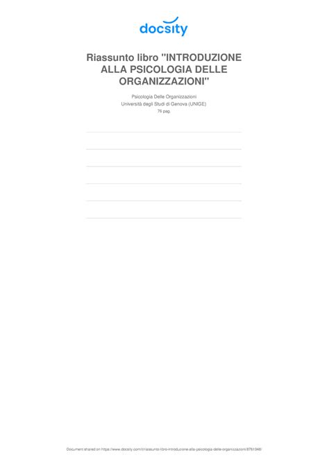 Docsity Riassunto Libro Introduzione Alla Psicologia Delle