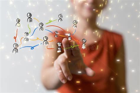 Finger Touching A 3d Rendering Of Floating Connected Profile Icons