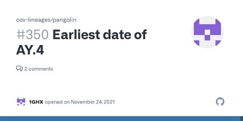 earliest date of ay 4 · issue 350 · cov lineages pangolin · github