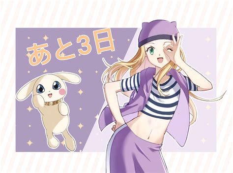 Orimoto Izumi Plotmon Digimon Highres Blonde Hair Blue Eyes Green Eyes Hat Holy Ring