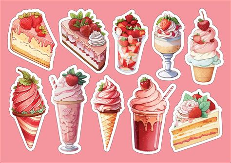 Strawberry Desserts Sticker Set By Ananastya Thehungryjpeg