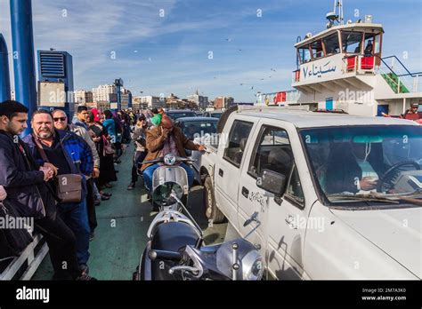 Port Said Egypt February 3 2019 Deck Of Port Said Port Fuad Ferry Across The Suez Canal