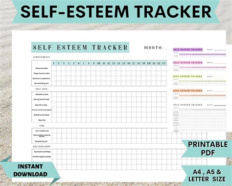 Self Esteem Workbook Self Esteem Mood Tracker Symptom Tracker