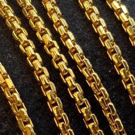 18k Solid Yellow Gold Box Chain Necklace 202224 Inches Etsy