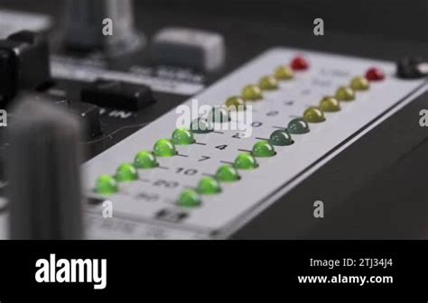LED Indicator Of Sound Level Signal On The Mixing Console LED Strip In Green And Yellow On