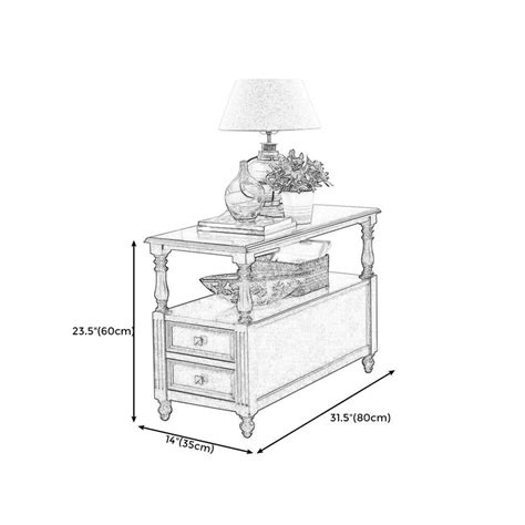 236tall Rustic Solid Oak Drawer End Table 4 Legs Rectangular Side