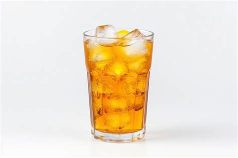 Premium Photo A Glass Of Orange Soda Water With Ice Cubes On White