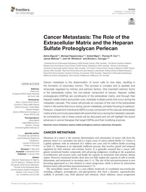 Pdf Cancer Metastasis The Role Of The Extracellular Matrix And The
