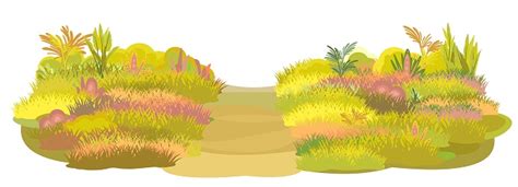 초원으로 가는 길 가을 잔디 글레이드 잔디가 닫힙다 시골 의 아름다운 풍경 야생 절단 잔디 오솔길 만화 스타일 플랫 디자인 일러스트레이션이 격리되었습니다 벡터 아트 금색에