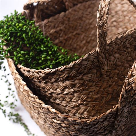 Small Square Grass Basket With Handles 30x30x25cm