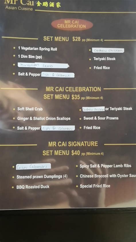 Menu At Mr Cai Asian Cuisine Restaurant East Gosford