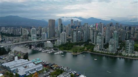Aerial Hyper Lapse On Downtown Granville Bridge And False Creek In
