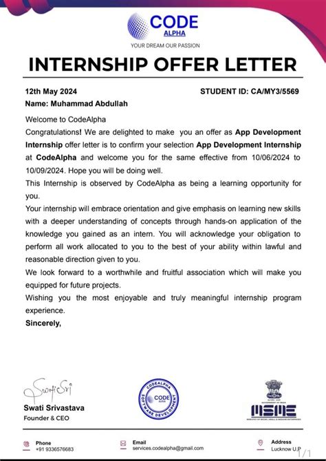internship in app development by codealpha muhammad abdullah posted