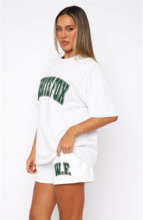 Decade Classics Varsity Oversized Tee Grey Marle White Fox Boutique Uk