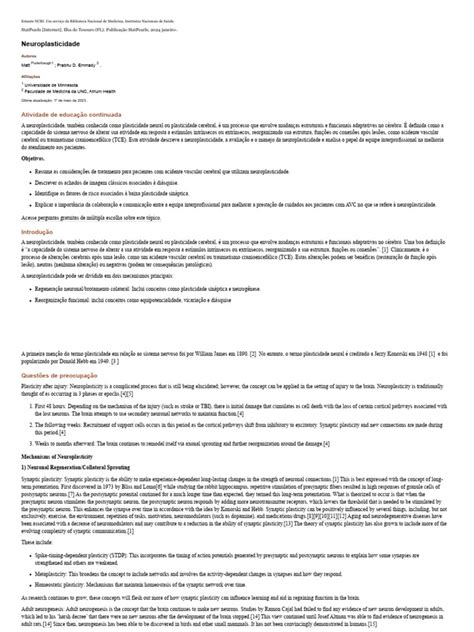 Neuroplasticity Statpearls Ncbi Bookshelf Pdf Corpo Humano