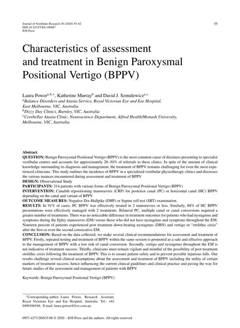 Pdf Characteristics Of Assessment And Treatment In Benign Paroxysmal