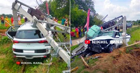 Hyundai Venue Crashes Into Electric Pole Causing Transformer To Fall