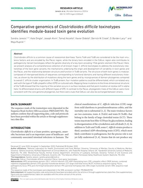 Pdf Comparative Genomics Of Clostridioides Difficile Toxinotypes Identifies Module Based Toxin