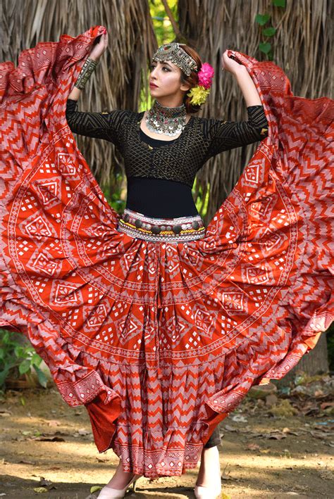 Block Print Assuit Pattern Skirt Orangesilver Senoritas Tribal Designs