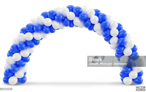 3d 렌더링 풍선 아치 입구 호 문 또는 포털 모양의 흰색 및 파란색 풍선은 흰색 배경에서 분리됩니다 3d 벡터 일러스트 레이 션입니다 3차원 형태에 대한 스톡 벡터 아트