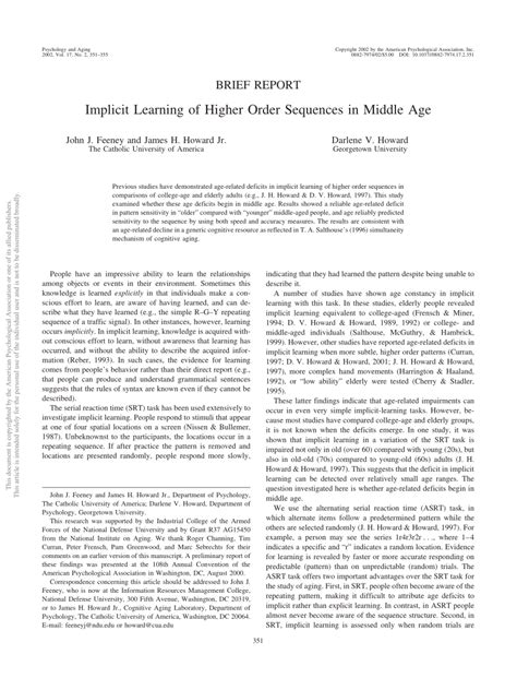 Implicit Learning Of Higher Order Sequences In Middle Age Request Pdf