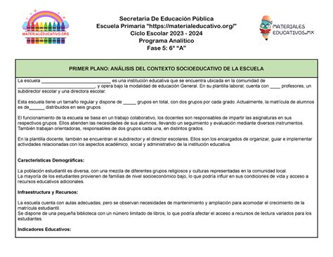 Programa Analítico 6to Grado Me Secretaria De Educación Pública