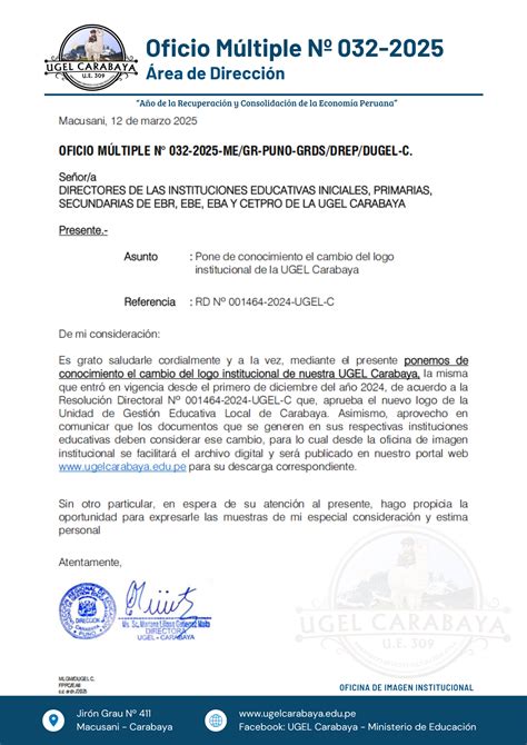 Pone De Conocimiento El Cambio Del Logo Institucional De La Ugel Carabaya