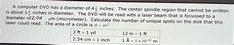 solved a computer dvd has a diameter of 4 inches the center spindle