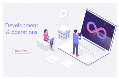 Premium Vector | Isometric flat landing page template of devops
