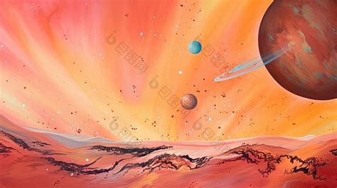 橙行星太空风景插画图片 包图网