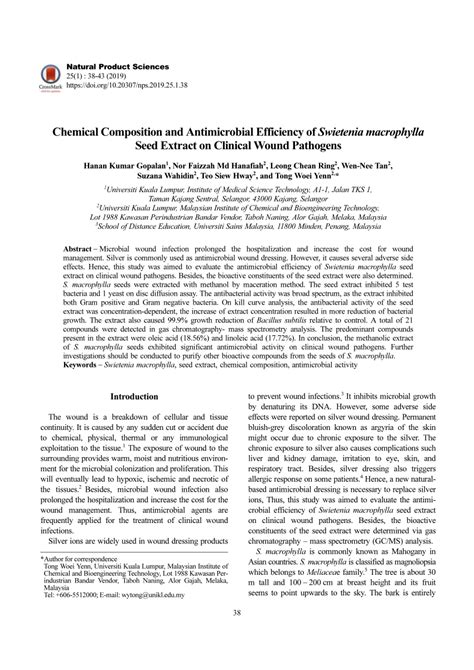 Pdf Chemical Composition And Antimicrobial Efficiency Of Swietenia