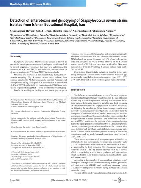 Pdf Detection Of Enterotoxins And Genotyping Of Staphylococcus Aureus Strains Isolated From