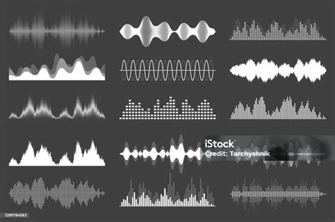 음파 컬렉션 아날로그 및 디지털 오디오 신호 음악 이퀄라이저 간섭 음성 녹음 고주파 전파 벡터 일러스트레이션 음파에 대한 스톡 벡터 아트 및 기타 이미지 Istock