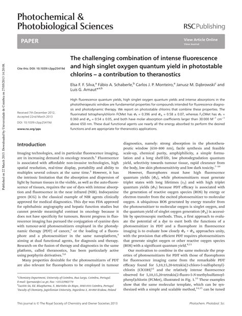 Pdf The Challenging Combination Of Intense Fluorescence And High Singlet Oxygen Quantum Yield