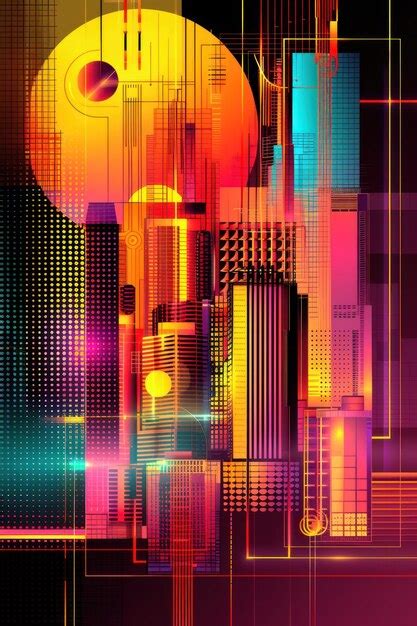 Geometric Cityscape With Sunset Glow Premium Ai Generated Image
