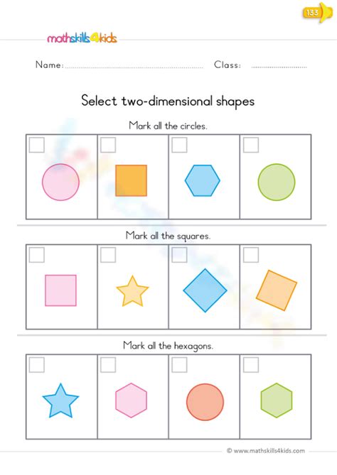 Select Two Dimensional Shapes Worksheet