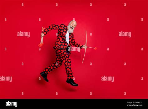 Full Length Profile Photo Of Funky Crazy Aged Guy Cupid Jumping Up High Hobby Make Feelings