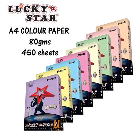 Lucky Star A4 Colour Paper 80gsm 450 Sheets Kertas Warna A4 Shopee