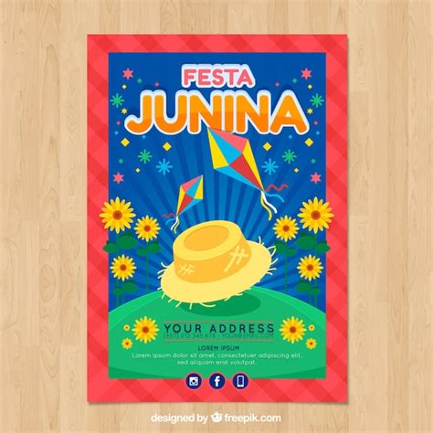 Convite de cartaz festa junina campo e girassóis Vetor Grátis