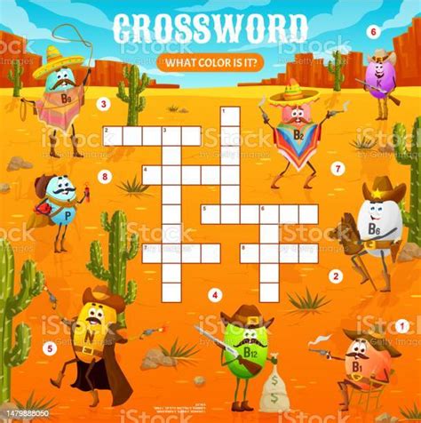 Western Crossword Grid Quiz Game Cartoon Vitamin向量圖形及更多休閒活動 主題圖片 休閒
