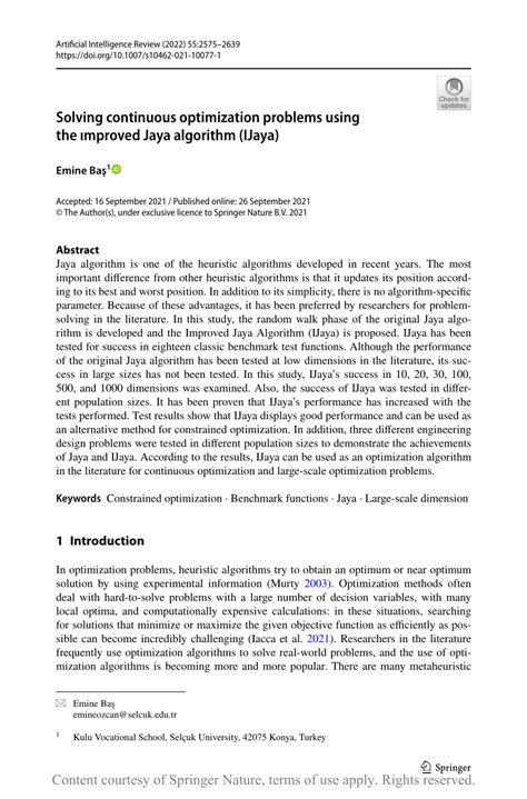 Solving Continuous Optimization Problems Using The ımproved Jaya