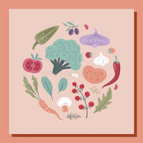 Vegetable In Circle Shape Set Of Colourful Vegetable Icons Vegetarian