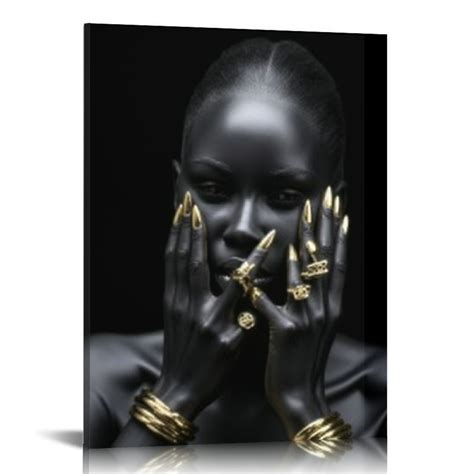 Gosmith Black Gold African American Woman Canvas Wall Art Golden Print