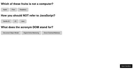 Quiz Multiple Questions Codesandbox