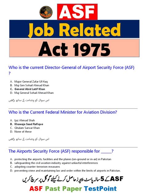 Asf Act 1975 Mcqs Pdf Airport Security Government