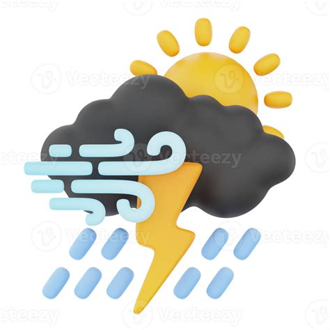 Heavy Rain Windy Thunderstorm Day 3d Render Weather Icons Set 45385779 Png