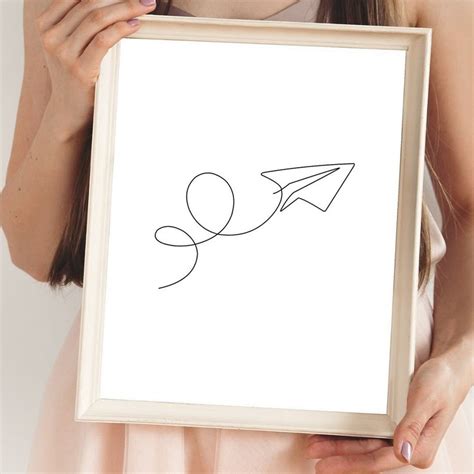 Minimalist Paper Plane One Line Drawing Print Printable Wall Art